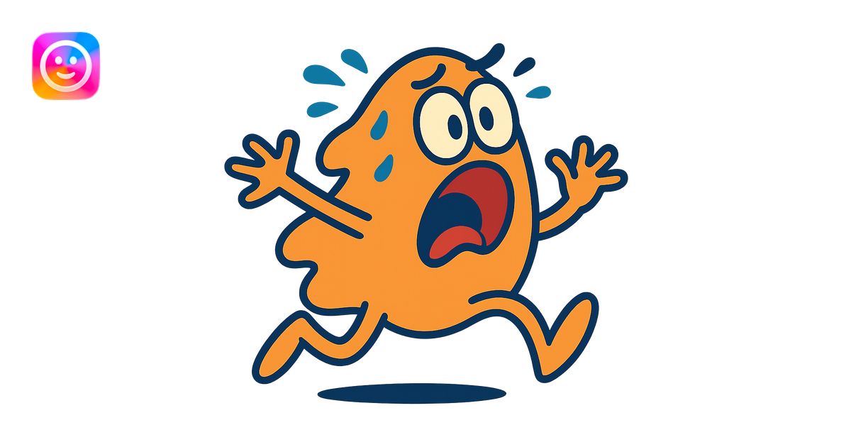 a terrified blob running away, fun and expressive style, vibrant ...