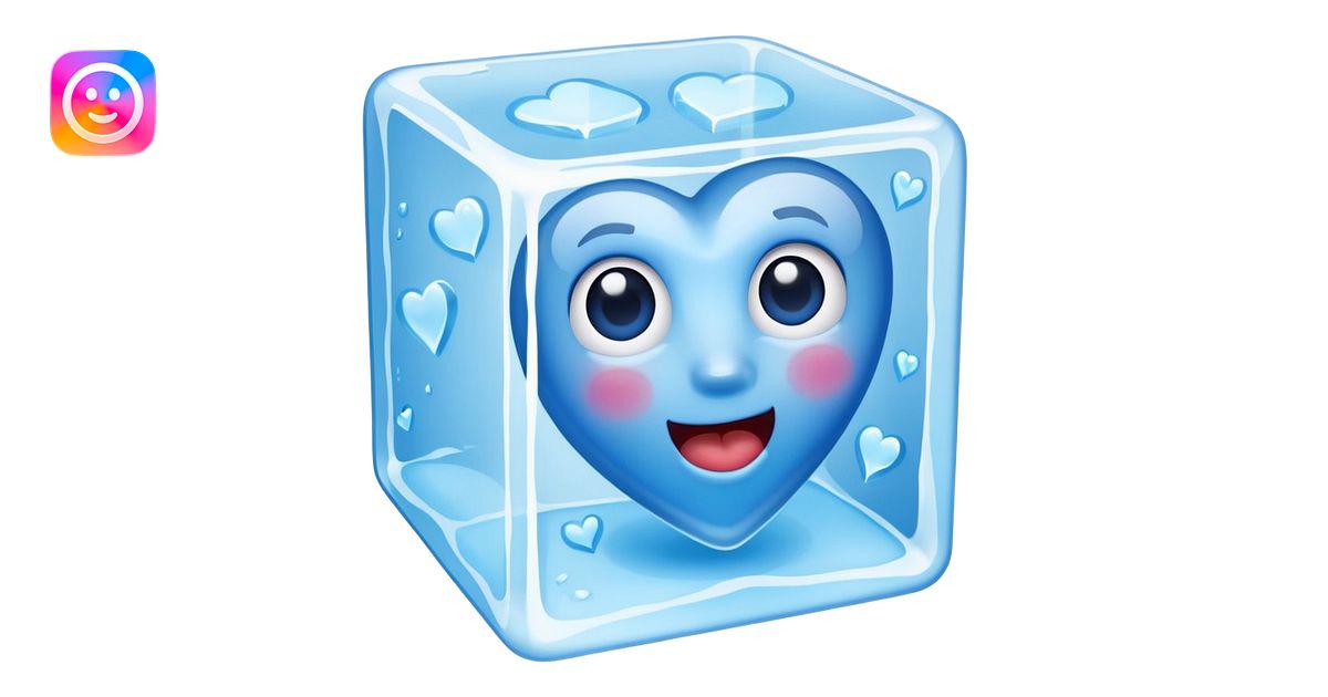 Ice cube with a flat mouthblue heart made of ice, inside an ice cube ...