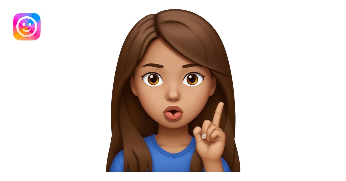 Emoji Fille cheveux long et brun yeux brun avec un doigt dans la bouche ...
