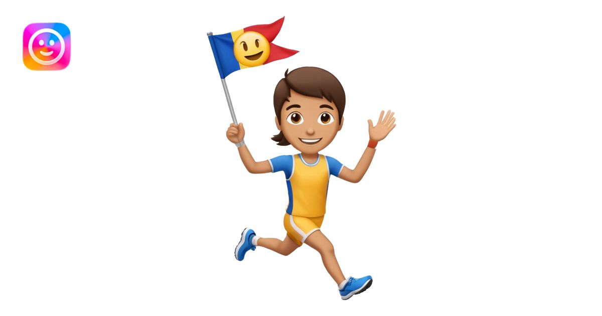 happy runner waving a flag that says 'emojiland' emoji | AI Emoji Generator