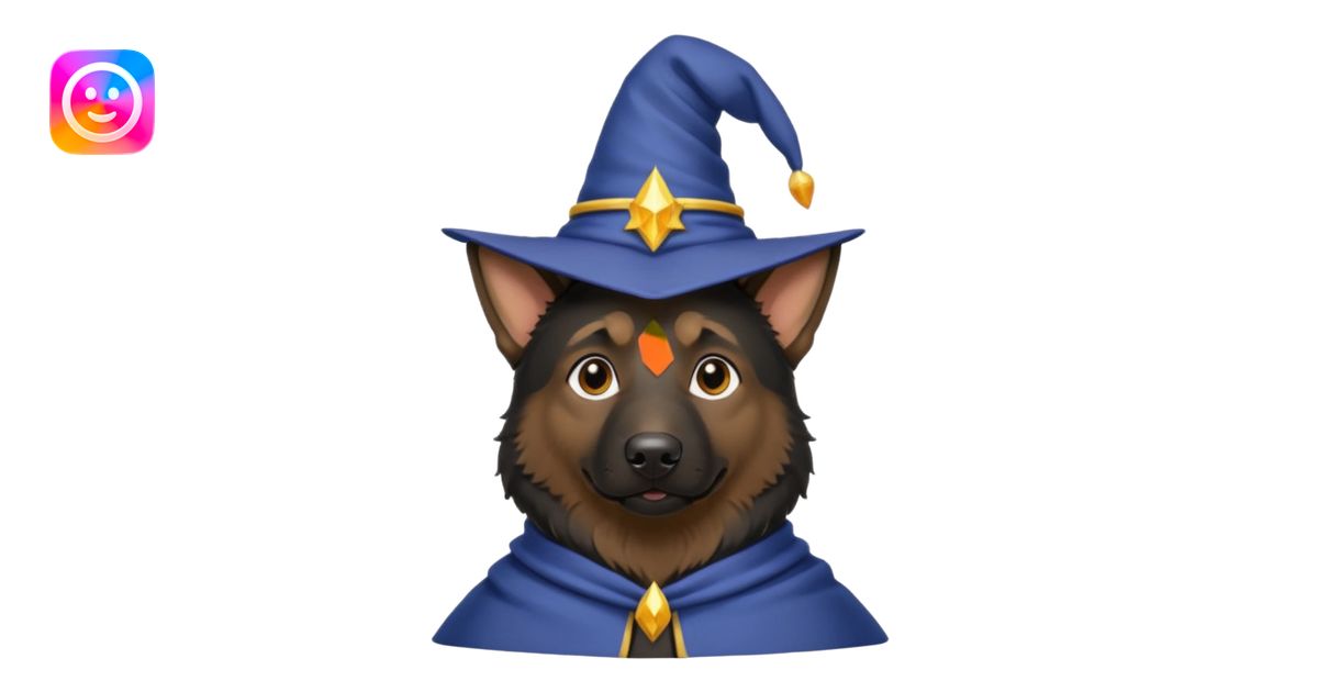 all black german shepherd face wearing a wizard hat emoji | AI Emoji ...