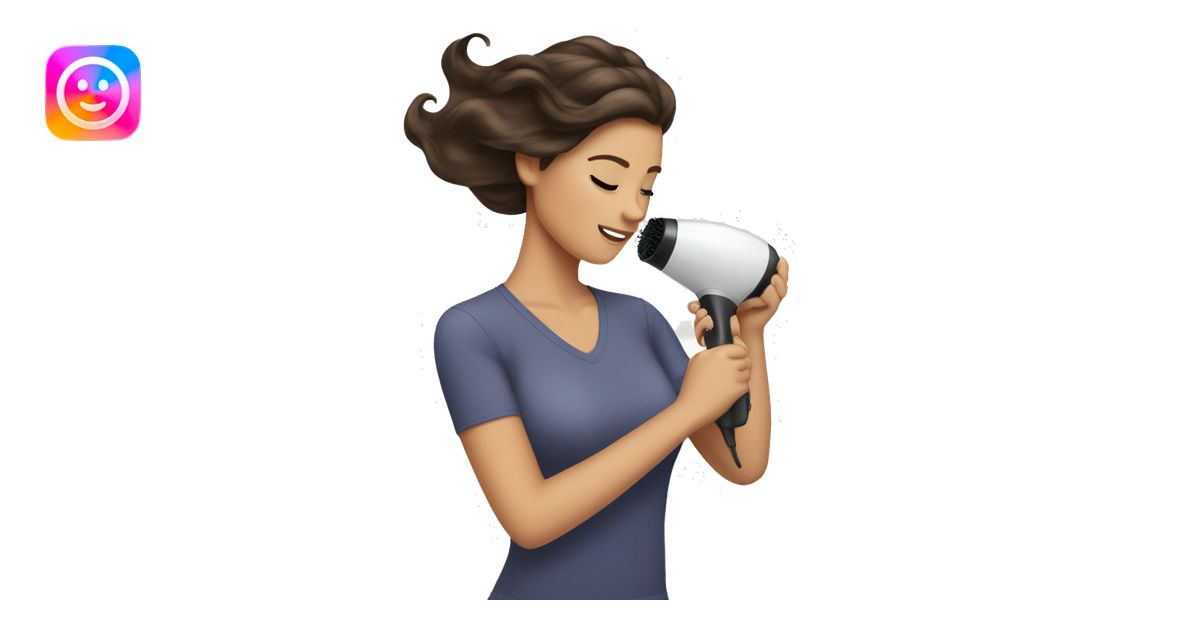 Brunette girl blow drying hair emoji | AI Emoji Generator