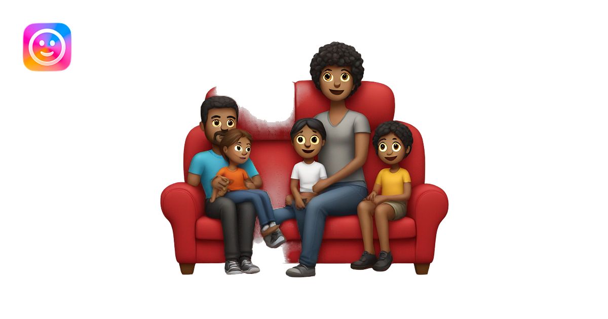 family sit on a red sofa emoji | AI Emoji Generator