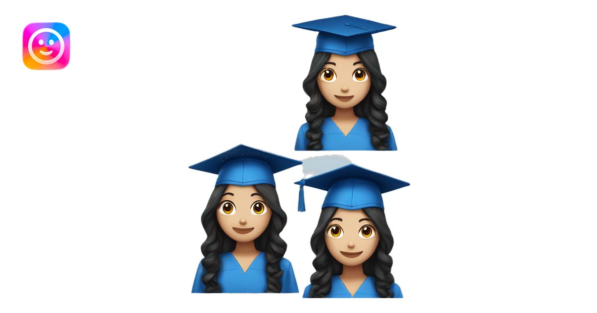 asian girl wearing blue graduation cap with long curly black hair emoji ...