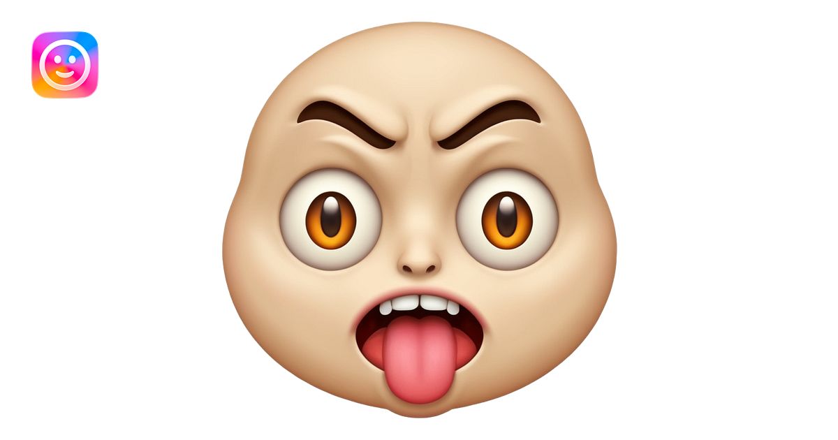 A face emoji with its tounge out but the eyes are evil and kind of ...