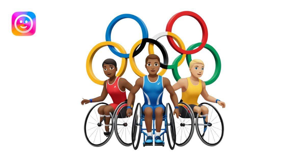 paralympic games with disable athletes with the olympic rings emoji ...