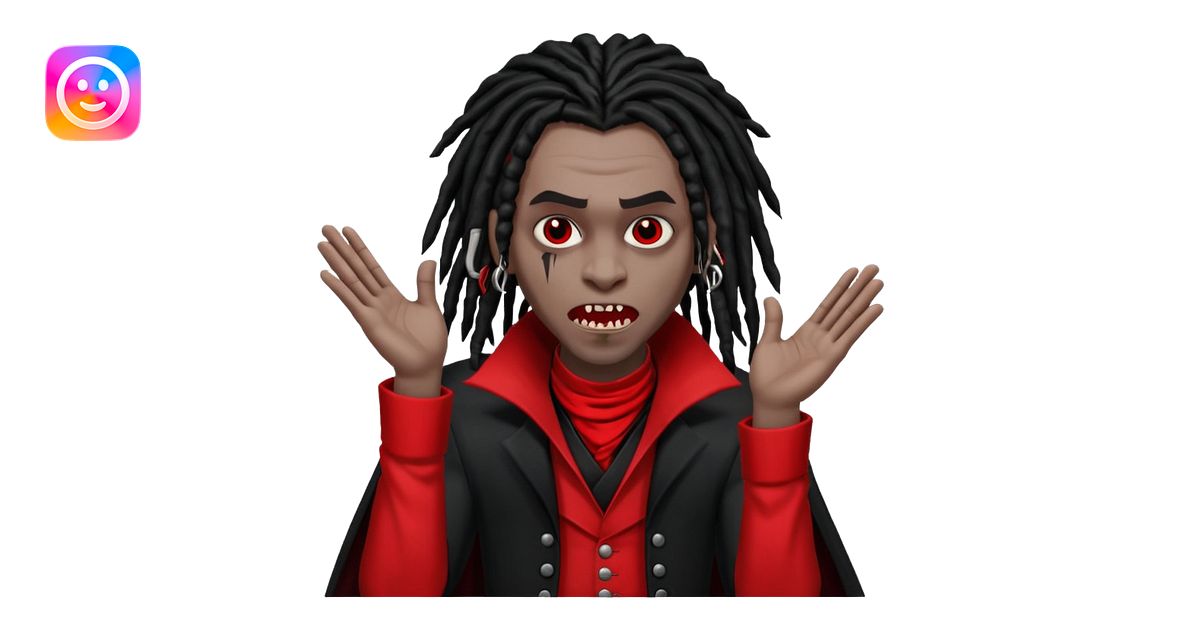 A black vampire with dreads throwing up 900 emoji | AI Emoji Generator