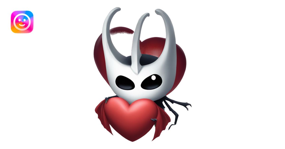 little hollow knight with big red heart emoji | AI Emoji Generator