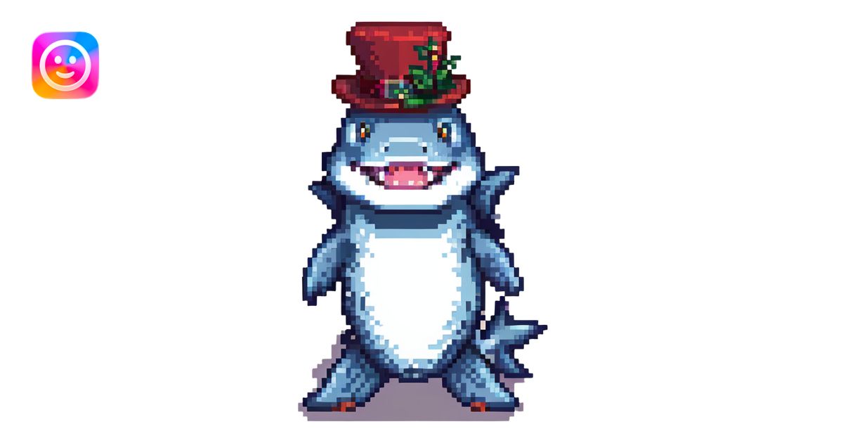 pixel art shark with a fancy tophat, simple shading illustration | AI ...