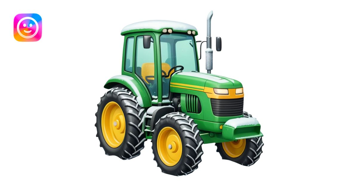 Green tractor with yellow blade pushing snow emoji | AI Emoji Generator