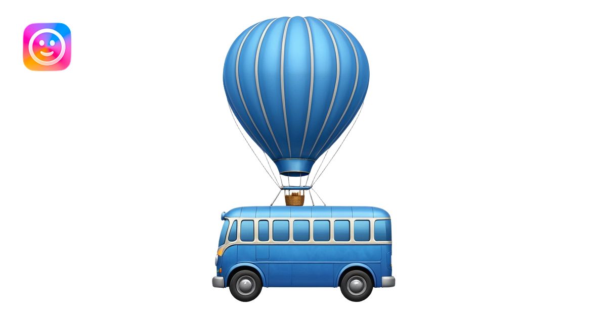 make me a high definition emoji of a Blue bus suspended by a single hot ...
