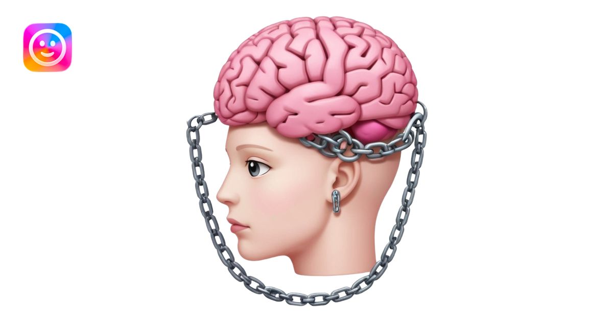 pink brain, chained up by several chains all over, side view emoji | AI ...