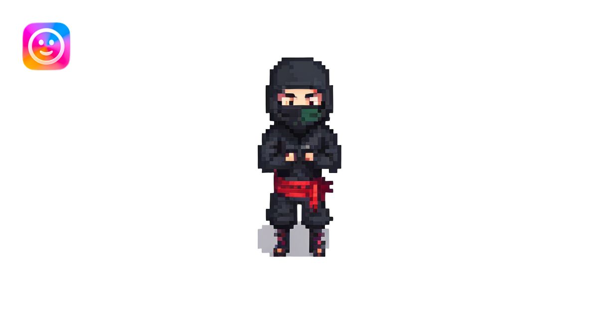 pixel art ninja character, simple and bold, black outfit, mask, dynamic ...