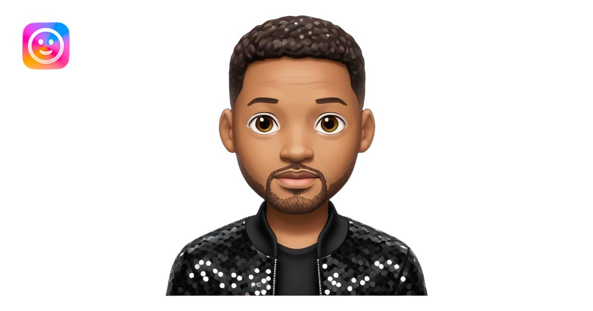 Will Smith with dark brown hair, black sequin outfit emoji | AI Emoji ...