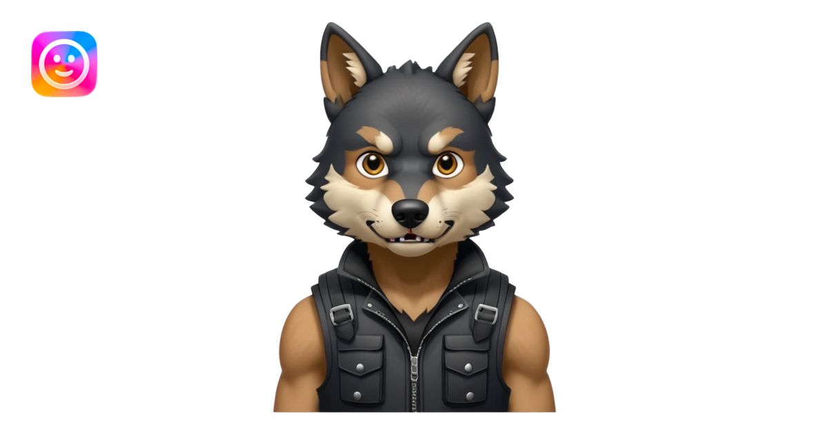 A full black anthropomorphic wolf with white marks, he is wearing a ...