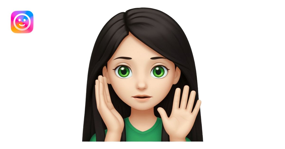 Animated girl dark long hair green eyes emoji with duh facial ...