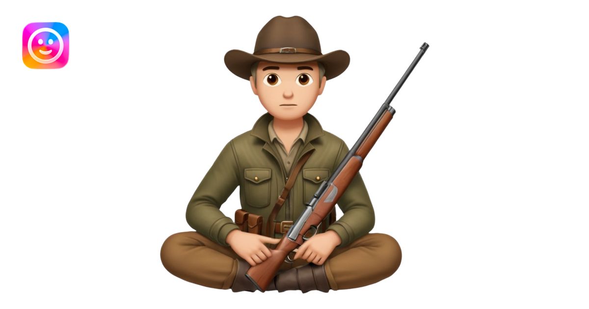 male hunter sitting with a shotgun across his lap, relaxed pose emoji ...