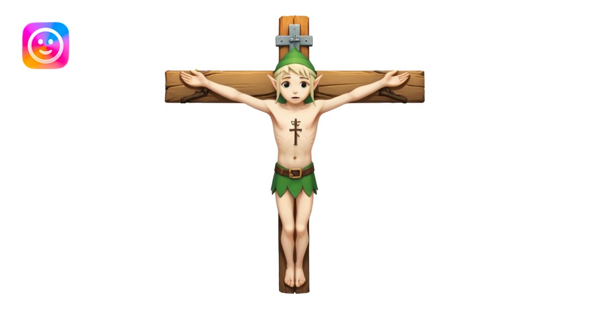 Elf getting crucified on cross emoji | AI Emoji Generator