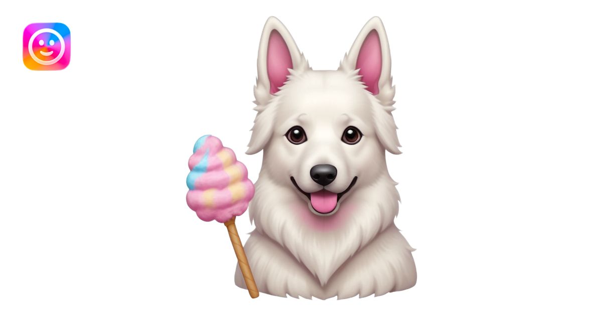 White belgian Shepard loves Cotton candy in fall emoji | AI Emoji Generator