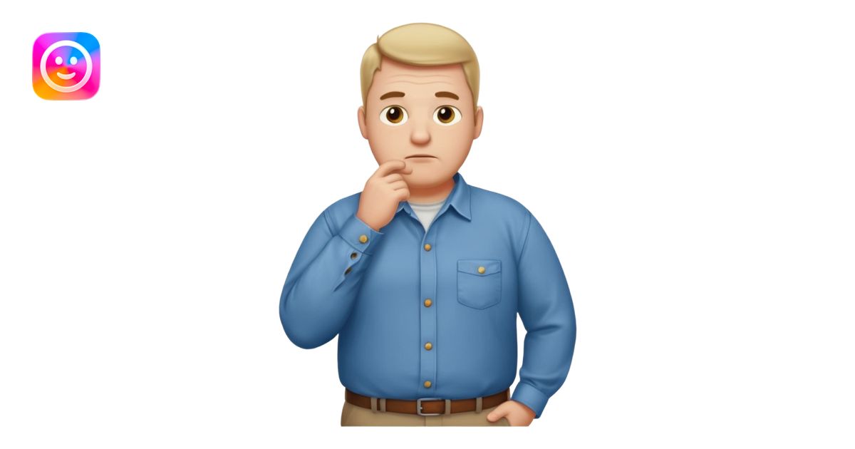 stocky man with hand on chin full length emoji | AI Emoji Generator