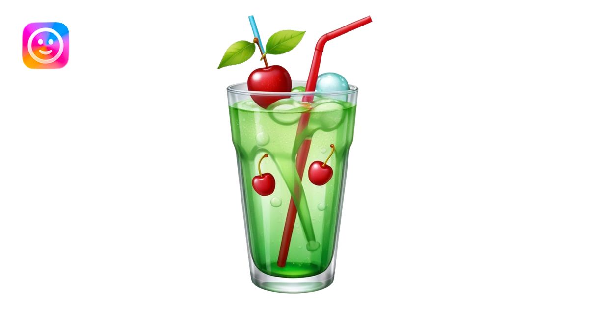 Create an emoji with a clear rounded glass, bright transparent green ...