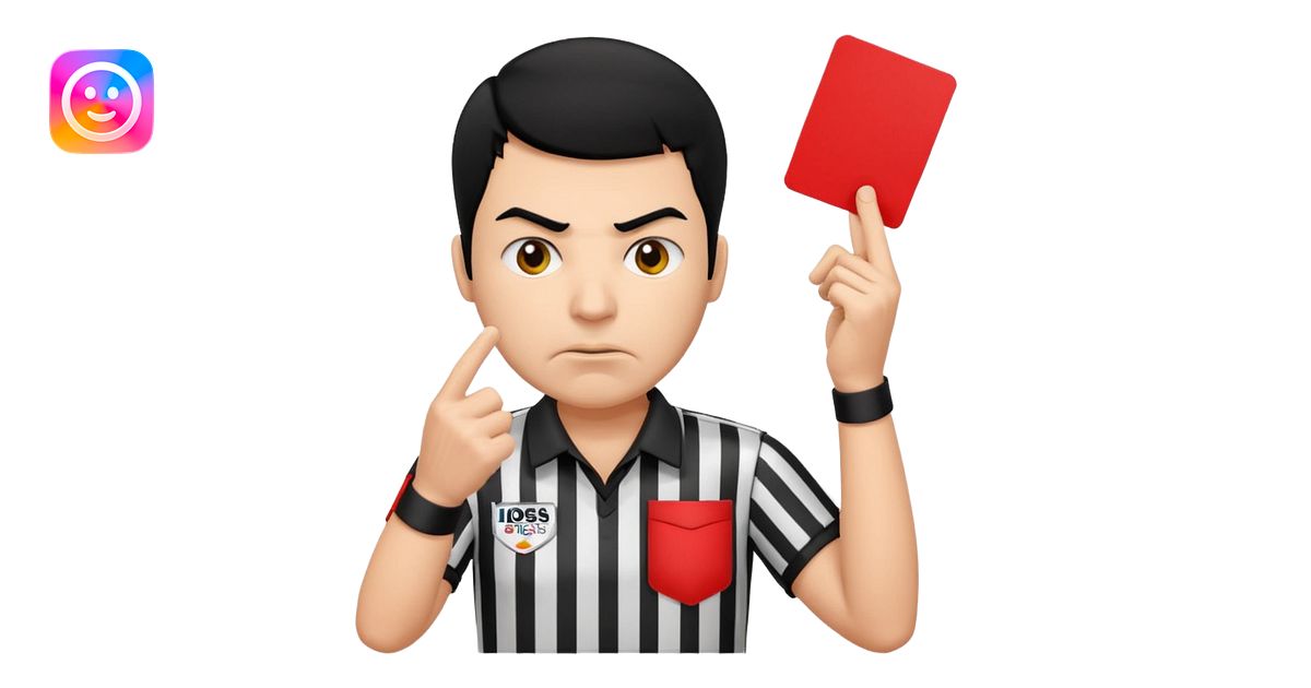Referee with red card black hair and angry face emoji | AI Emoji Generator