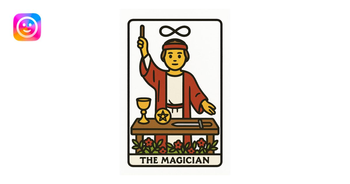 Rider Waite Smith style emoji of The Magician tarot card, mystical ...