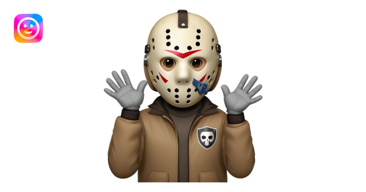 a cartoon image of Jason Voorhees, looking cute, with his hands clasped ...