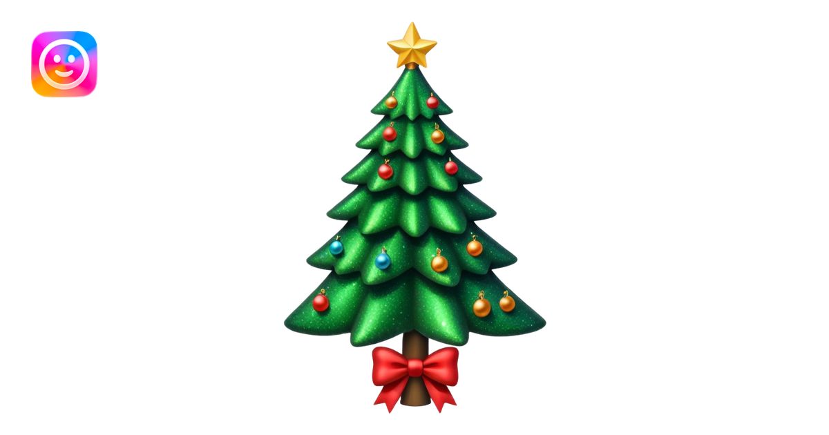 Sparkly Christmas tree with a red big bow on top emoji | AI Emoji Generator