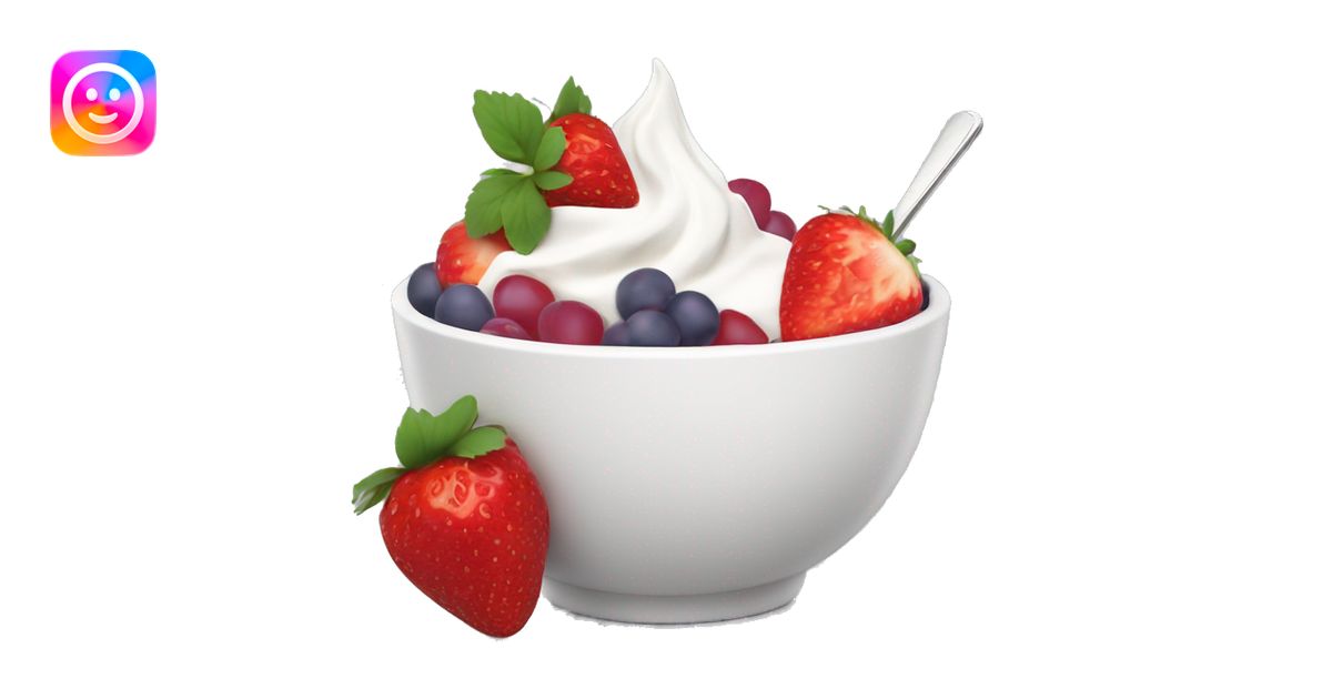 fruit yogurt bowl with strawberries and grapes emoji | AI Emoji Generator
