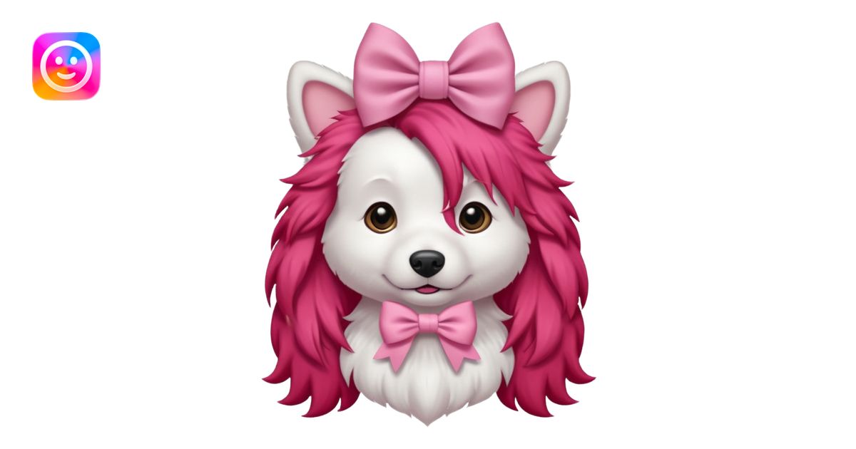 very red long haired white dog with a bow on hair emoji | AI Emoji ...