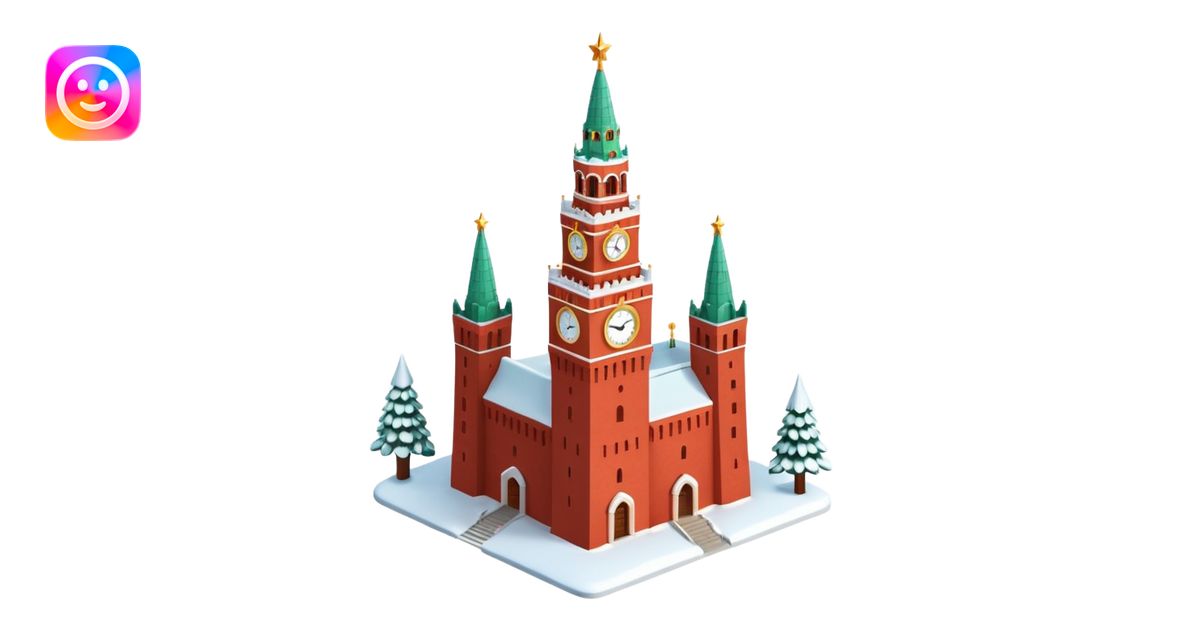 Apple iOS style emoji of the Moscow Kremlin Spasskaya Tower, winter New ...