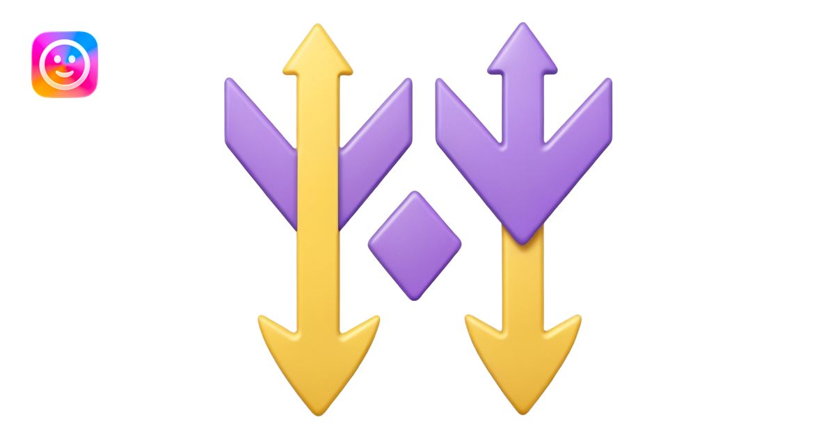 Two rounded arrows, one pointing up (yellow), one down (purple), soft ...