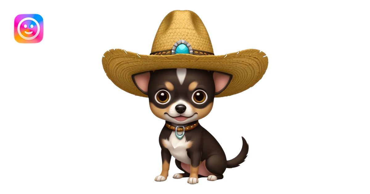 Chihuahua negro con cafe con sombrero de paja emoji | AI Emoji Generator