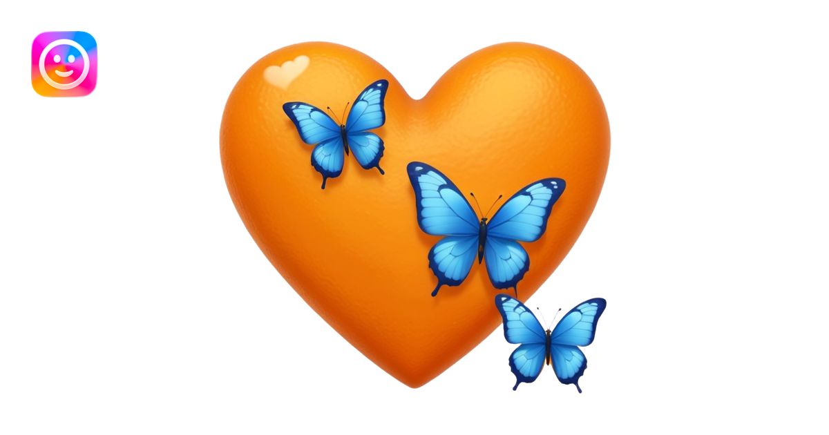 orange heart emoji in the center with blue butterfly emojis floating ...