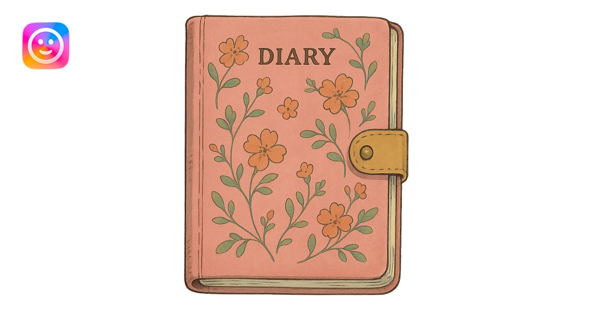 a pink diary with floral pattern, ghibli style illustration | AI Emoji ...