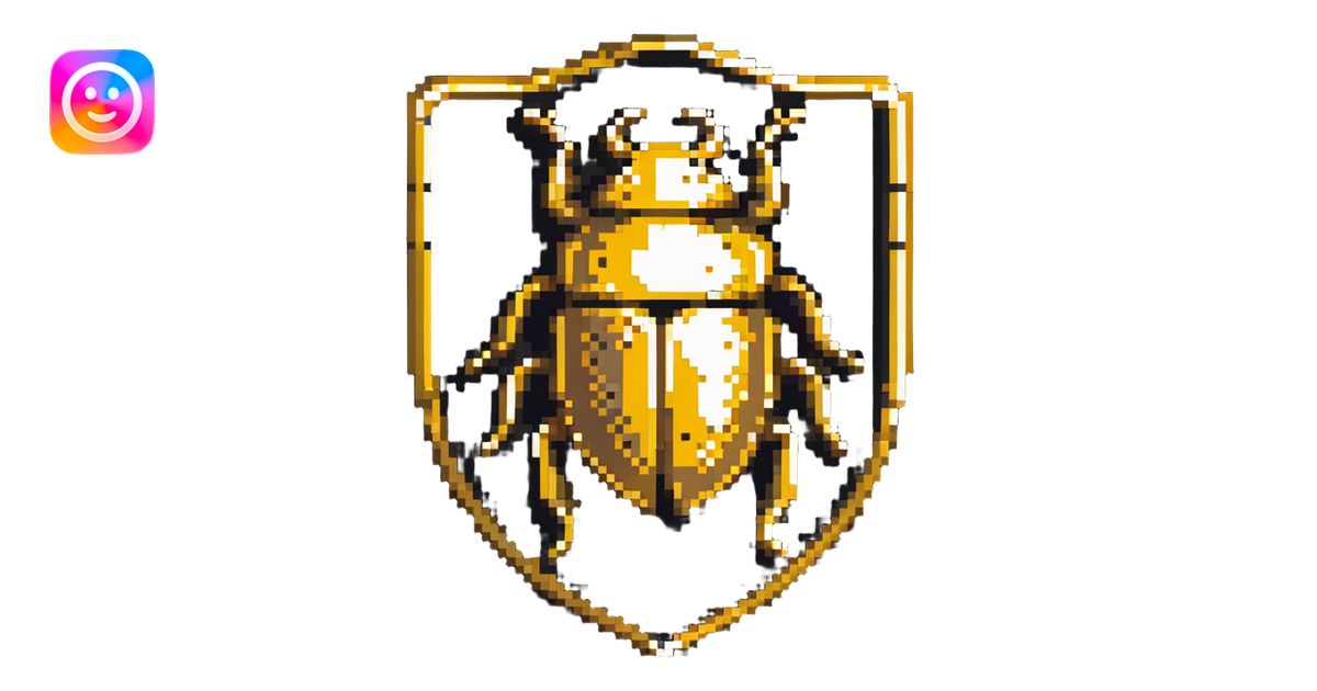 A gold shield-shaped badge with a beetle silhouette like Discord's bug ...