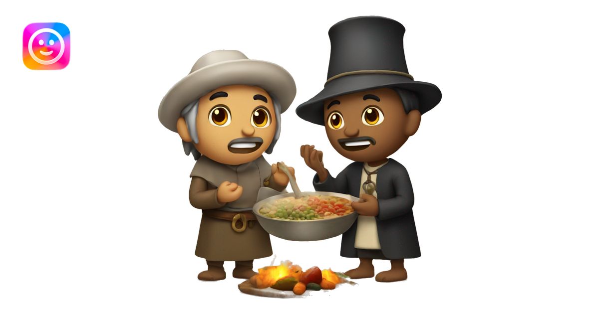 Pilgrim and Indian eating stew emoji | AI Emoji Generator