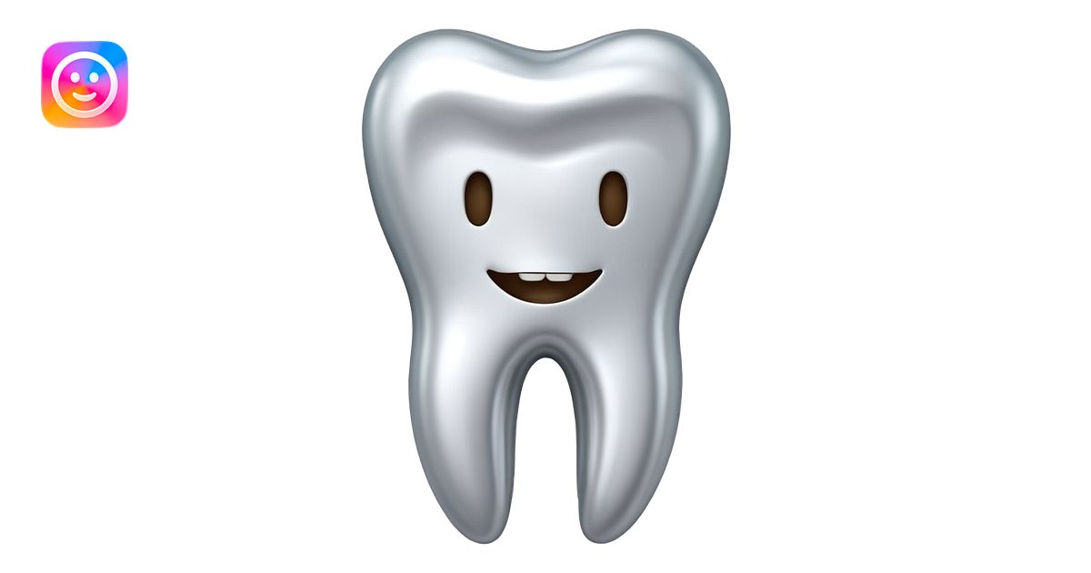 human tooth emoji, smooth chrome ceramic-metal texture, clean medical ...