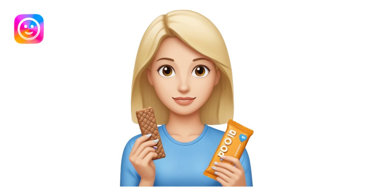 lady holding protein bar emoji | AI Emoji Generator