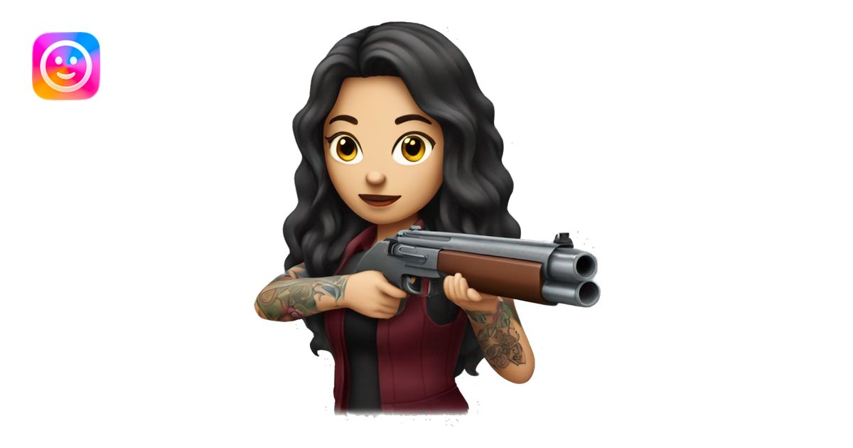 Beautiful tattooed burgundy long haired woman shooting a gun emoji | AI ...