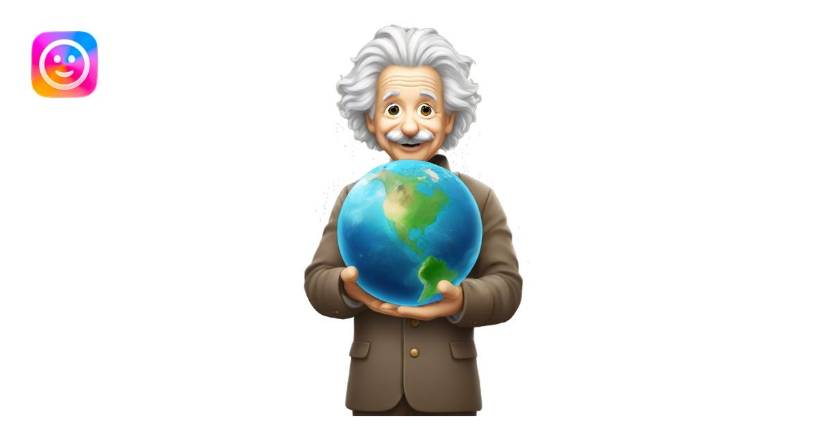 happy albert einstein holding earth in his hand emoji | AI Emoji Generator