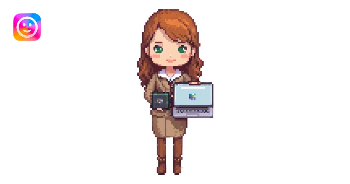 female recruiter, cute, pixel art with a laptop illustration | AI Emoji ...