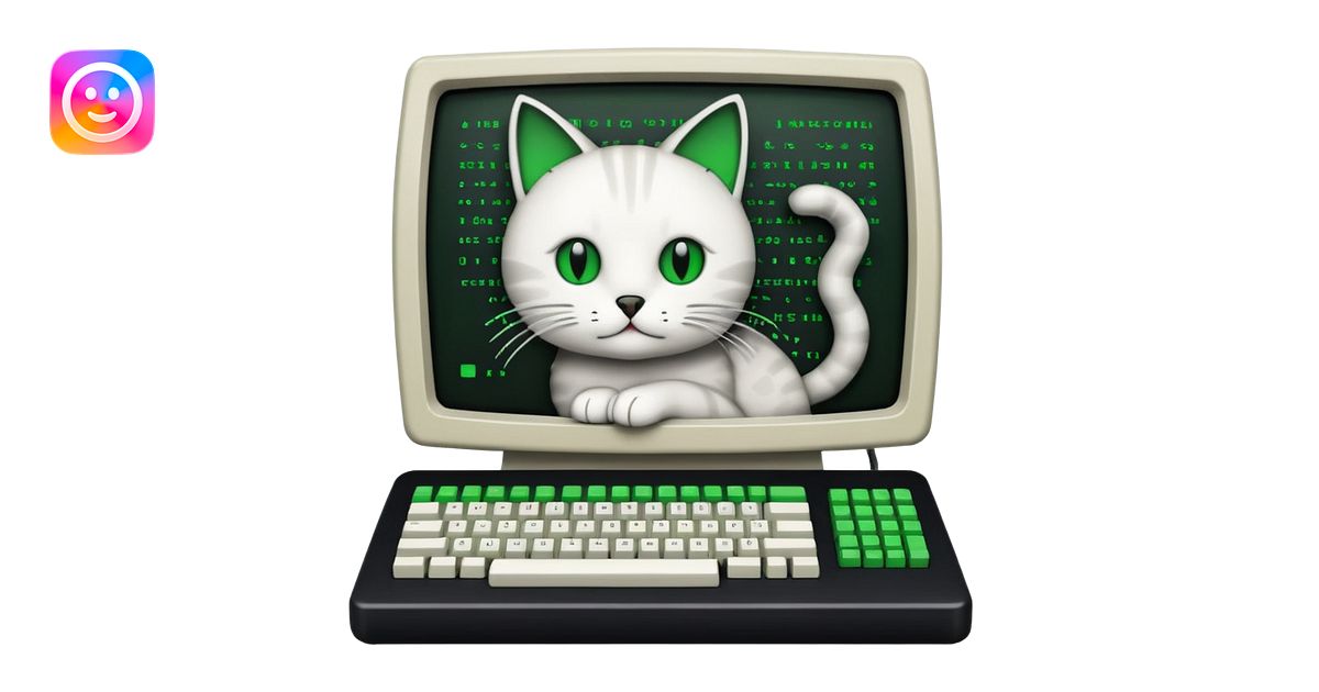 mac os icon code computer retro terminal, black, green white, cat draw ...
