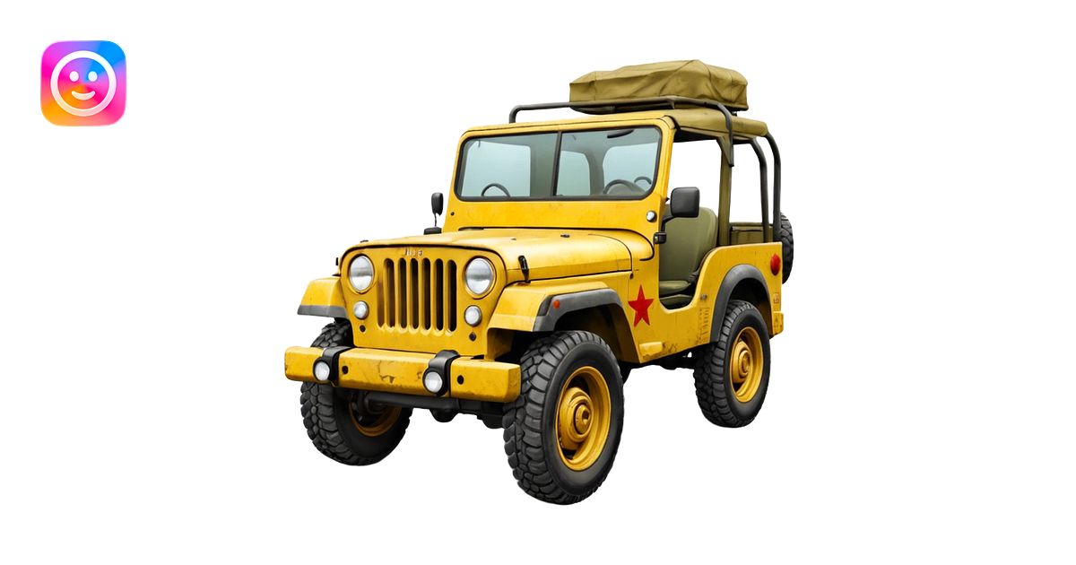 yellow military jeep, with protection, with red tuning symbols emoji ...