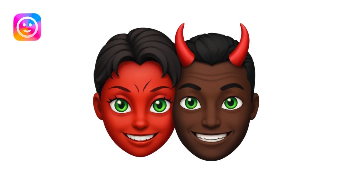 two evil persons (male and female) with devilish smile and black face ...