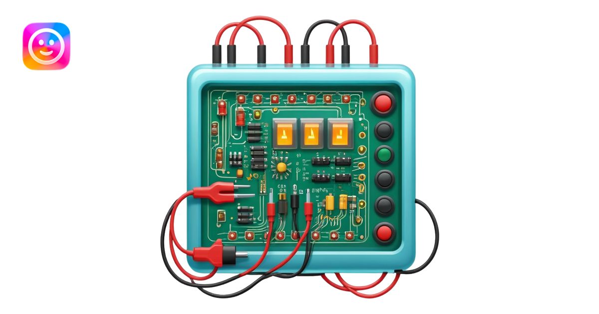 An icon featuring circuit boards, glowing wires, and a multimeter ...