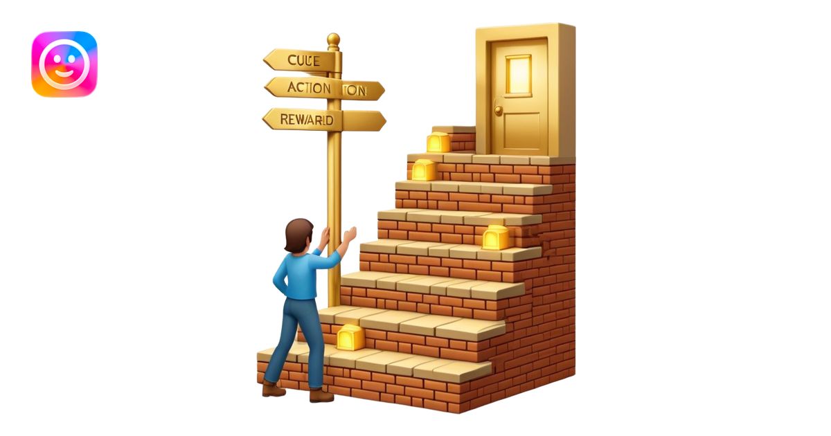 represents the habit formation process with a person stacking bricks to ...
