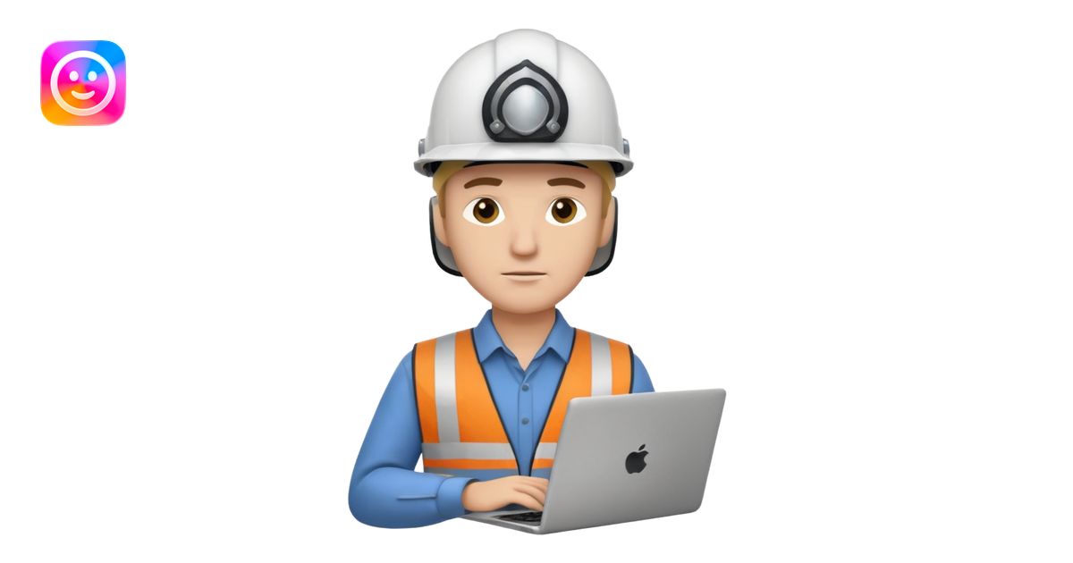 Engineer with laptop, helmet on emoji | AI Emoji Generator