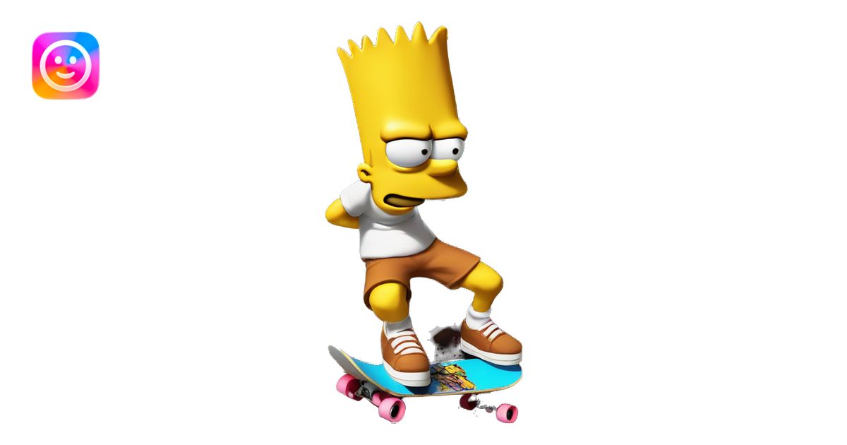 Bart Simpson, skateboard under his arm, poses in front of a graffiti ...